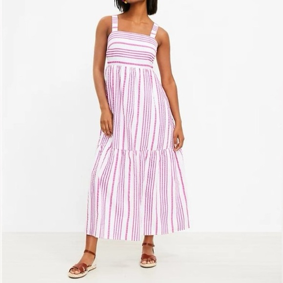 LOFT | Dresses | Loft Striped Tiered Maxi Pocket Dress Size M | Poshmark